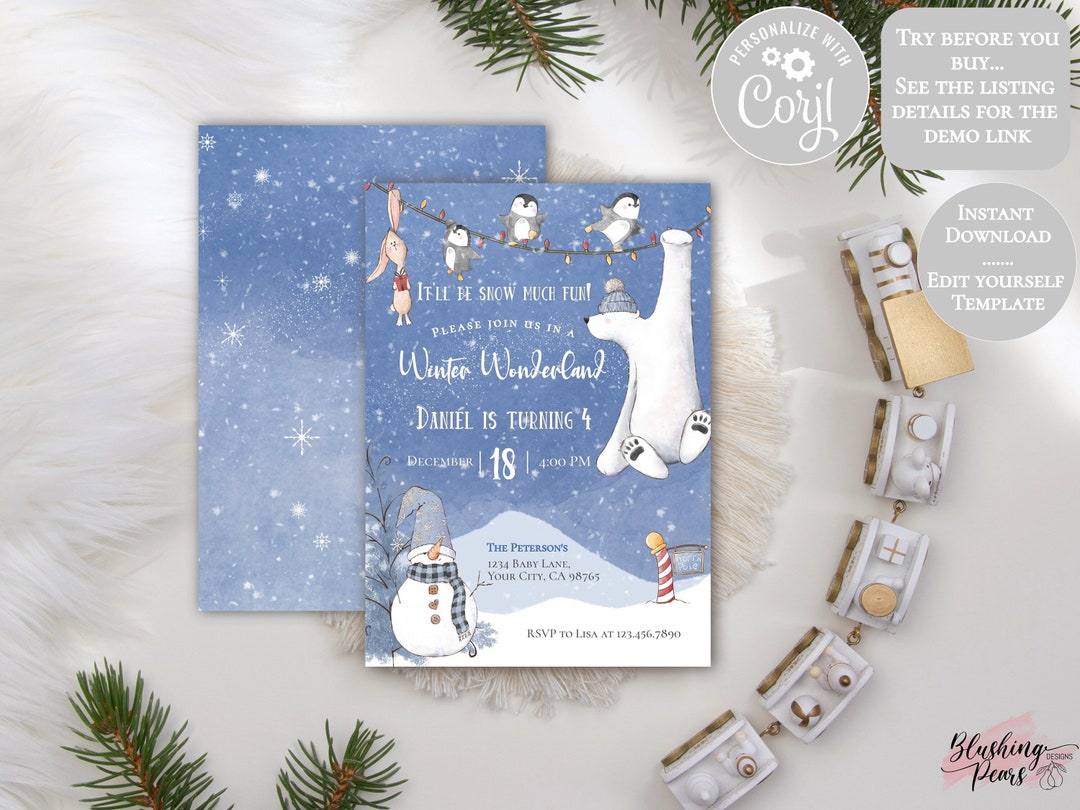 Winter Birthday Invitation, Christmas Birthday Invite, Winter ...