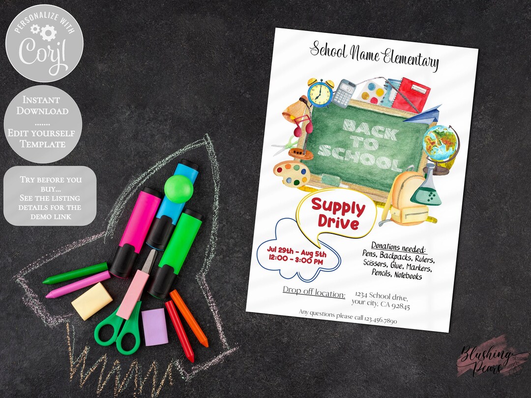 Back to School Supply Drive, School Supply Drive Flyer, EDITABLE School ...