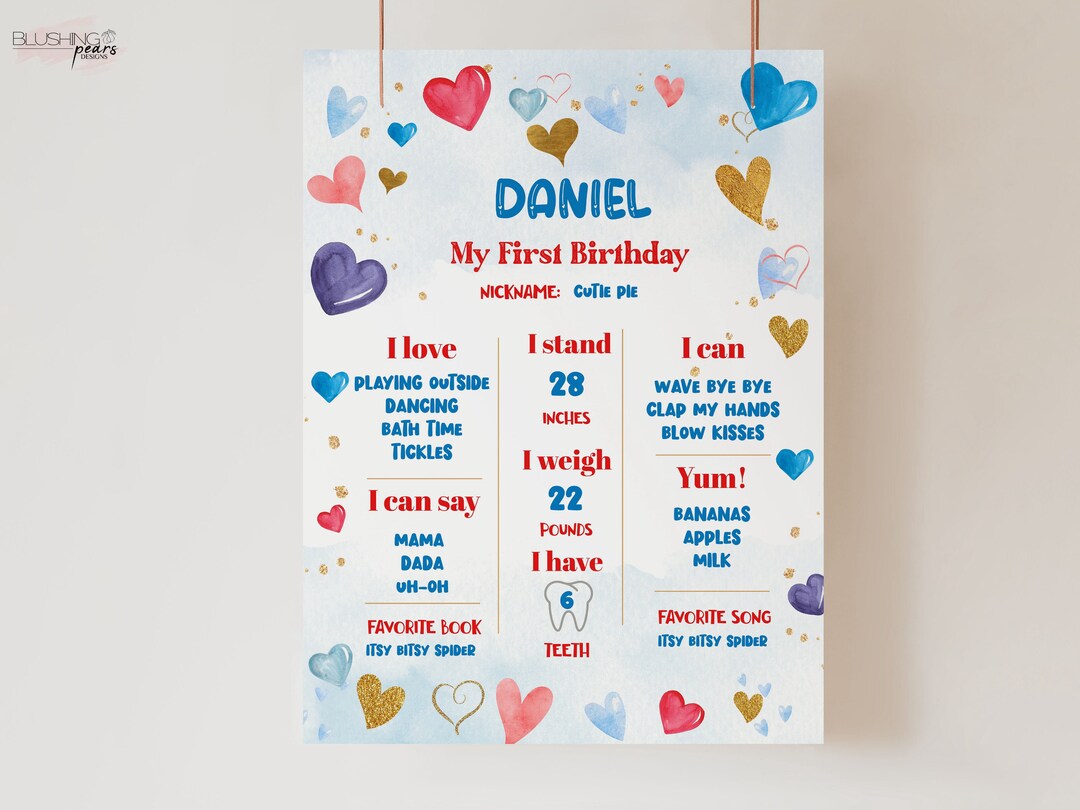 Hearts Boy Milestone Poster, Valentine Milestone Board, February ...