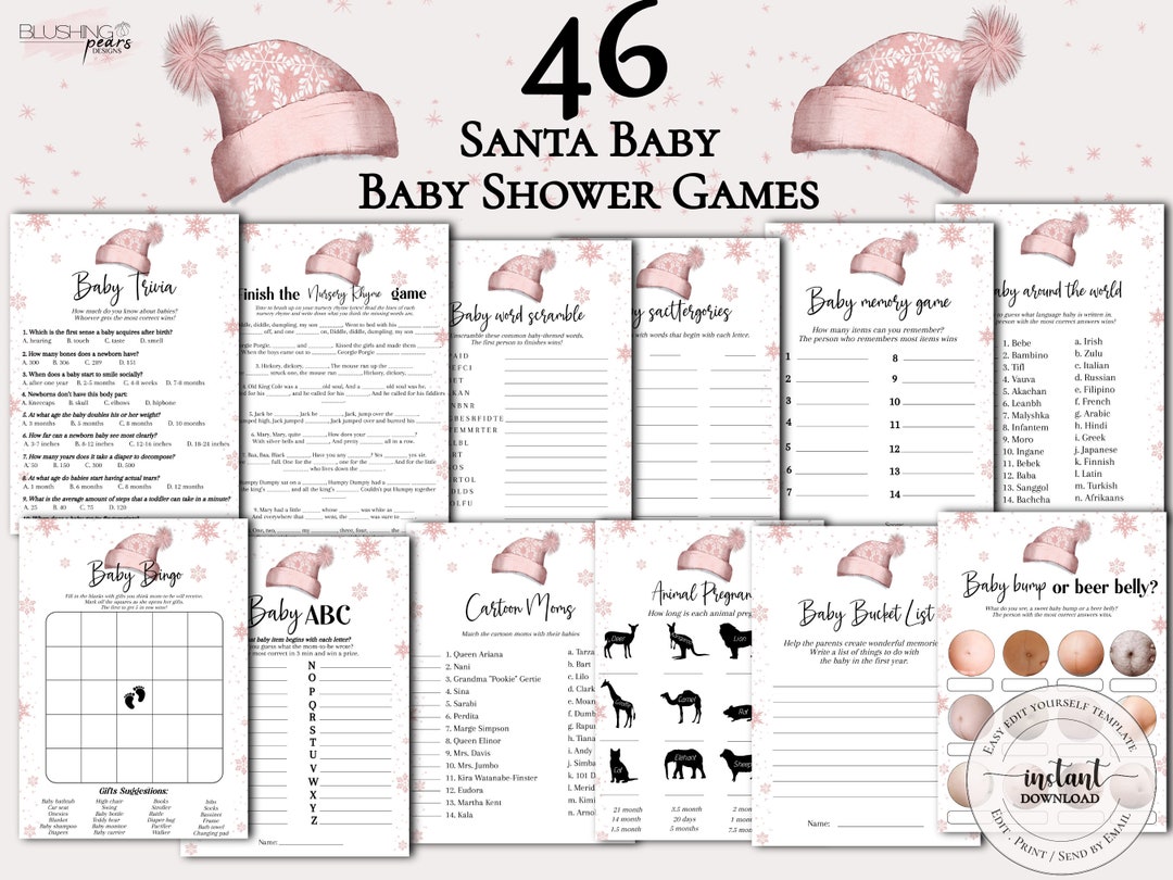 46 Christmas Baby Shower Game Bundle, Santa Baby Baby Shower Games ...