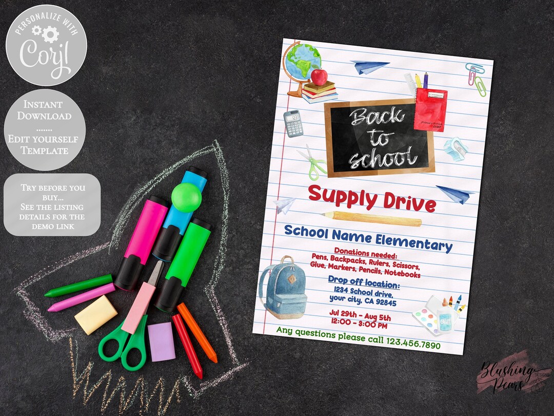 Back to School Supply Drive, School Supply Drive Flyer, EDITABLE School ...