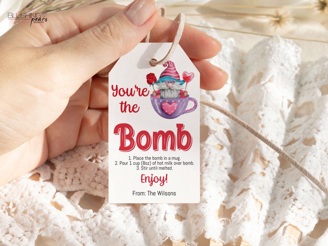 You Are the Bomb Gift Tag, Gnome Valentine's Day Gift Tag, Hot Cocoa ...