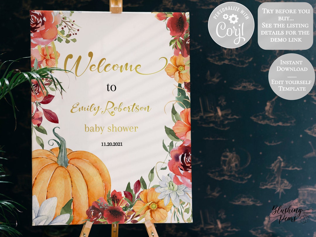 Fall Baby Shower Welcome Sign, Pumpkin on the Way Baby Shower Sign ...