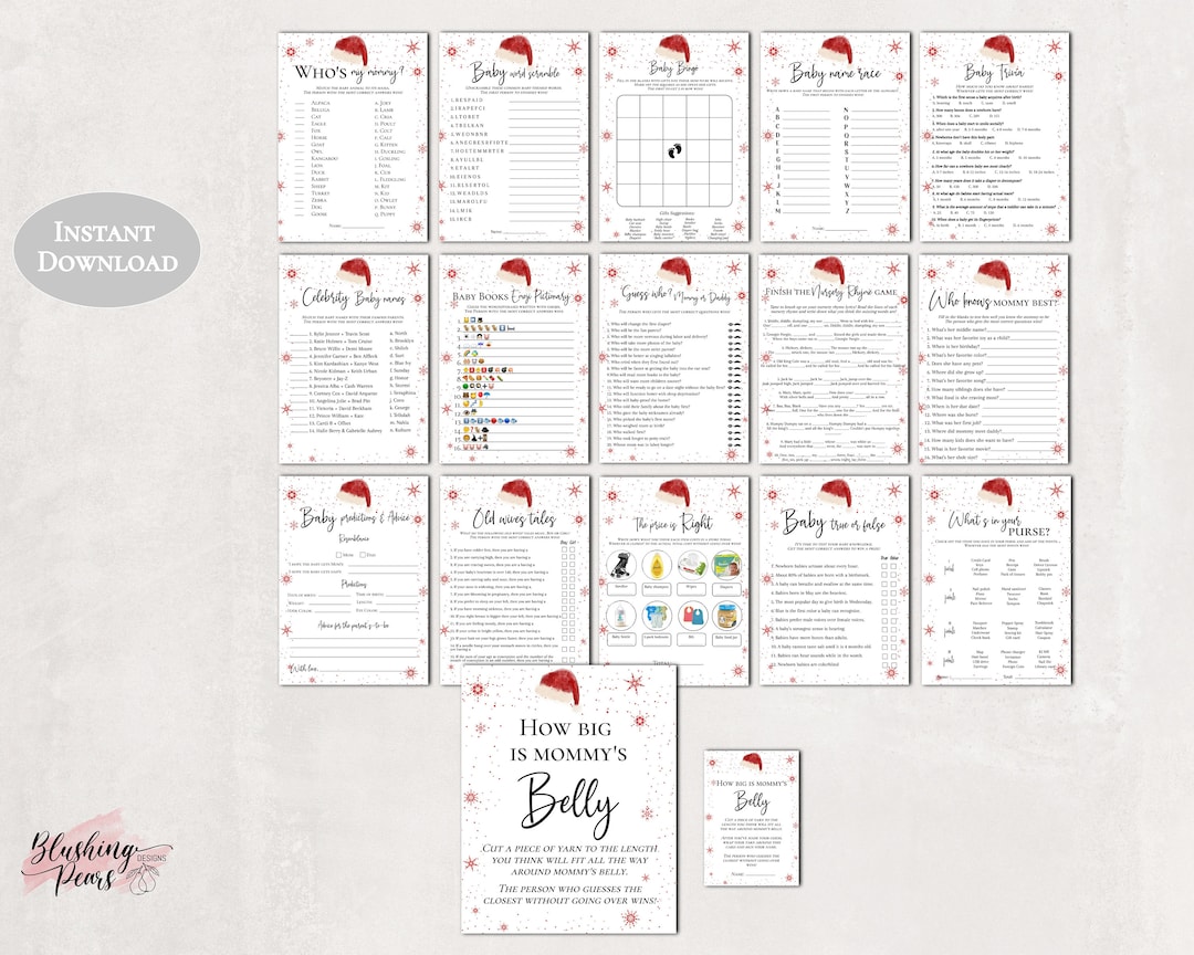 Christmas Baby Shower Games, Baby Santa Baby Shower Games, Xmas Party ...