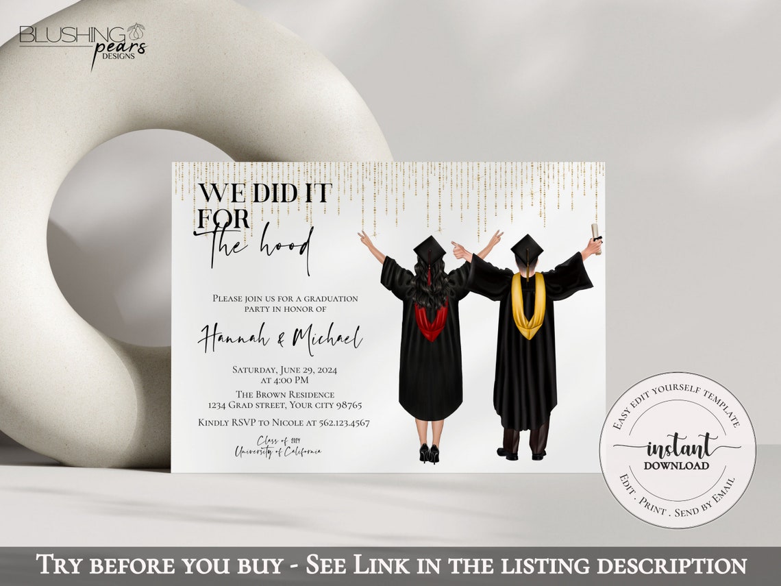 Personalized Masters Graduation Invitation, Sister and Brother ...