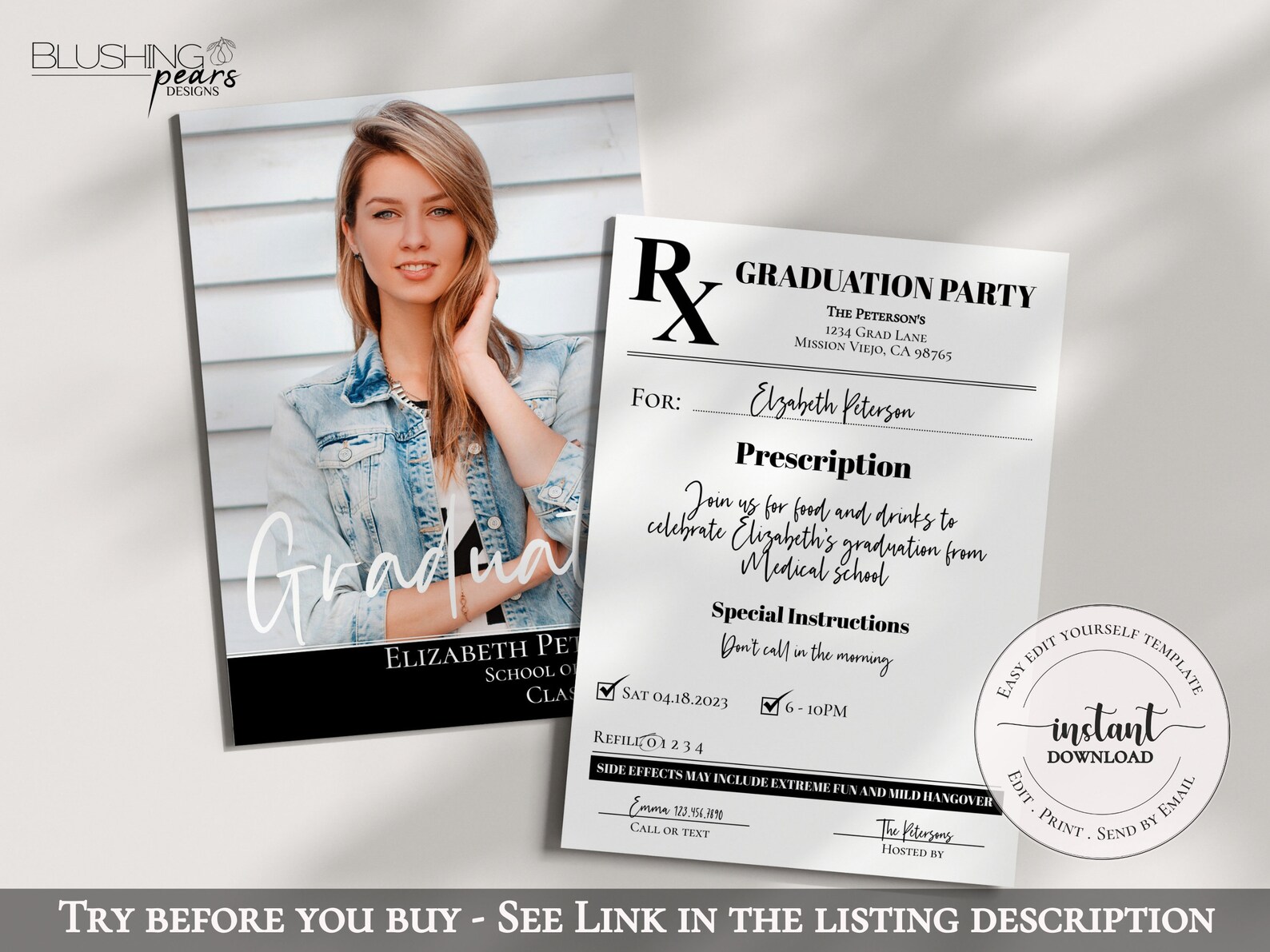 Editable Prescription Invitation Medical Graduation - Etsy
