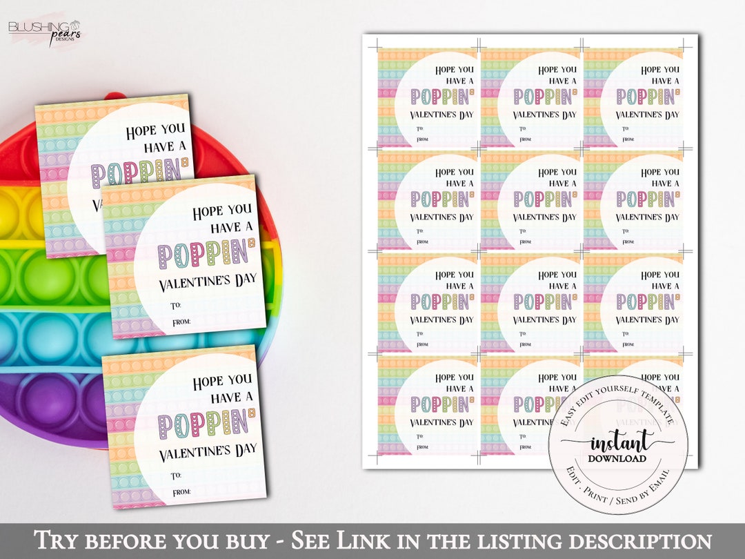 Pop It Gift Tag, Valentines Gift Tag, School Valentine's Day Gift Tag ...