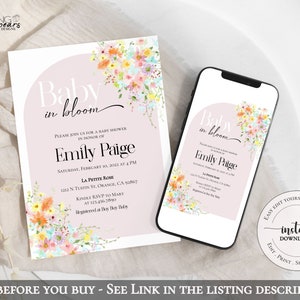 Editable Bright Spring Baby Shower Invitation Bundle, Baby in Bloom ...