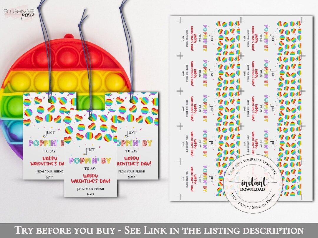 Pop It Gift Tag, Valentines Gift Tag, School Valentine's Day Gift Tag ...