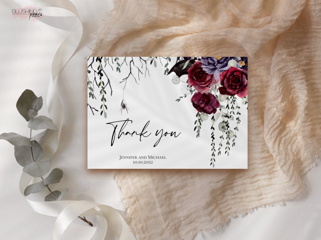 Halloween Thank You Cards, October Theme Thank You Card, Spooky Floral ...