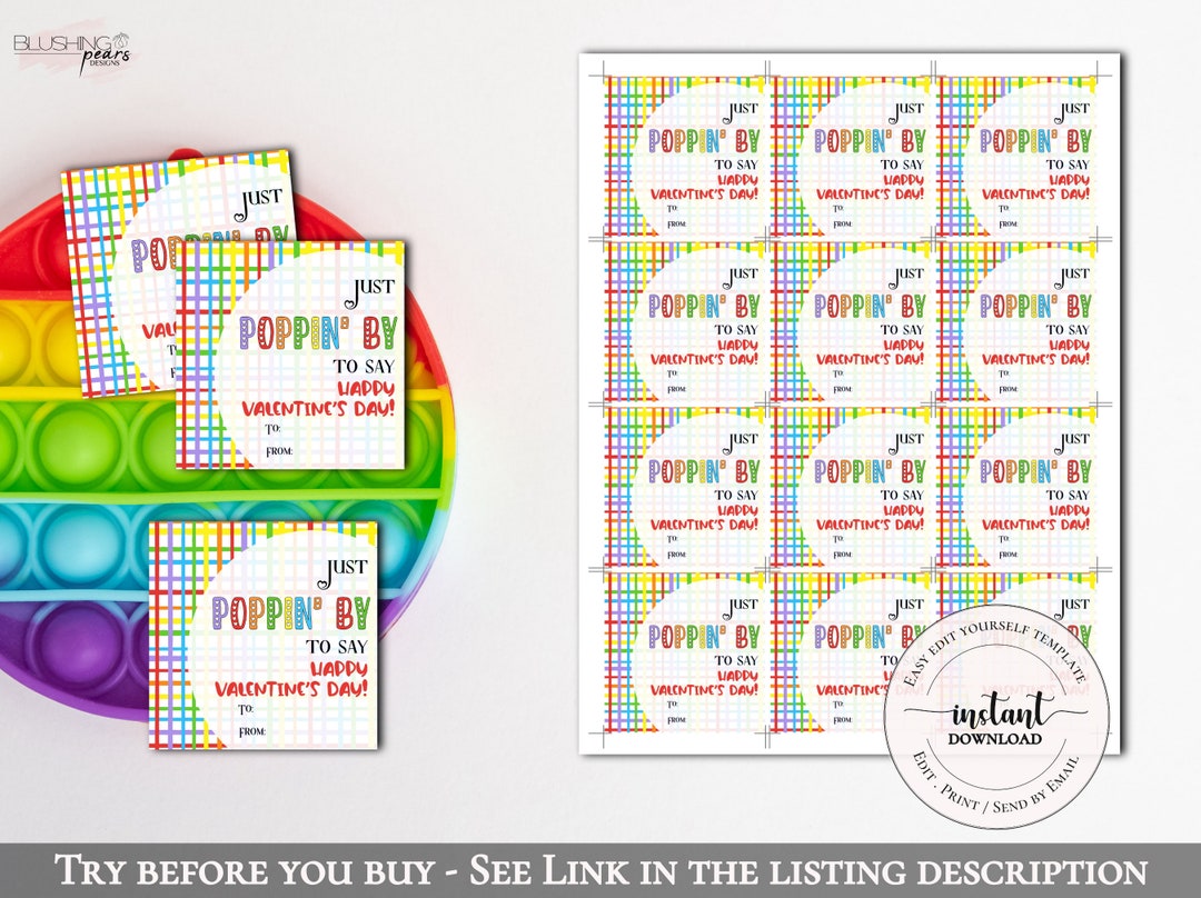 Pop It Gift Tag, Valentines Gift Tag, School Valentine's Day Gift Tag ...