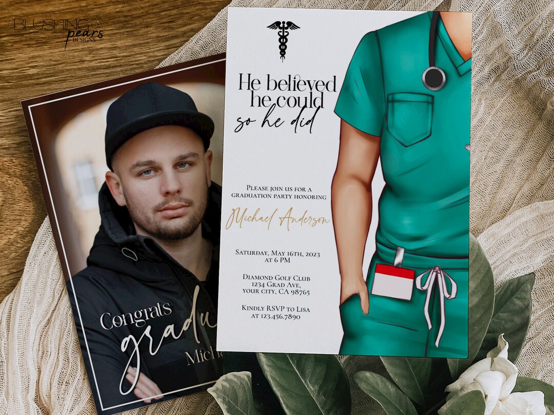 Male Nurse Graduation Invitation, Photo Nurse Invitation, Safety First ...