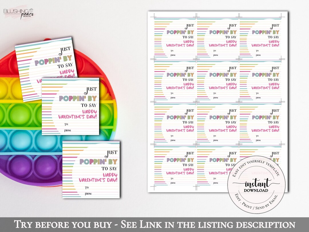 Pop It Gift Tag, Valentines Gift Tag, School Valentine's Day Gift Tag ...
