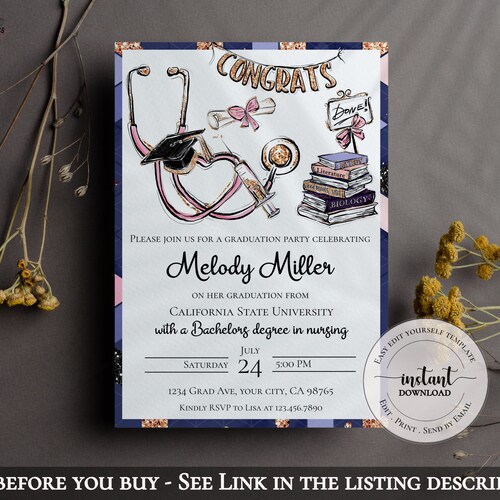 Editable Nurse Graduation Invitation Chalkboard Printable - Etsy
