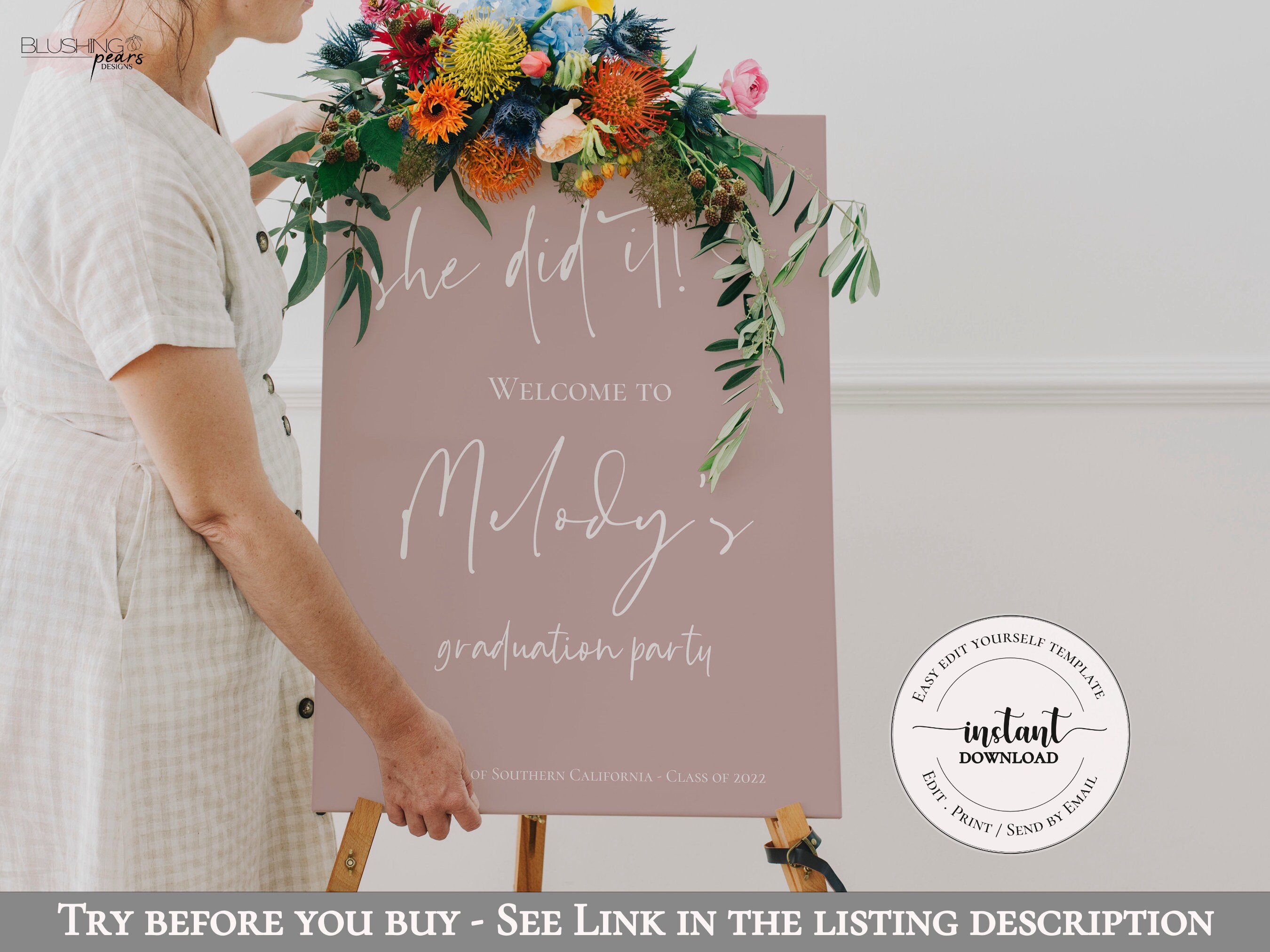 She Did It Graduation Welcome Sign, Class of 2022 Modern Graduation ...