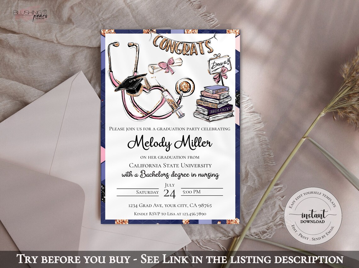 Nurse Graduation Invitation Nurse Invitation Safety First - Etsy