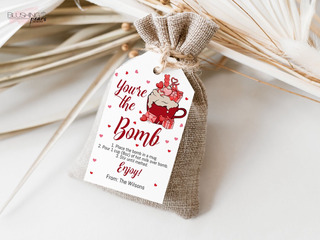 You Are the Bomb Gift Tag, Red Valentine's Day Gift Tag, Hot Cocoa Gift ...