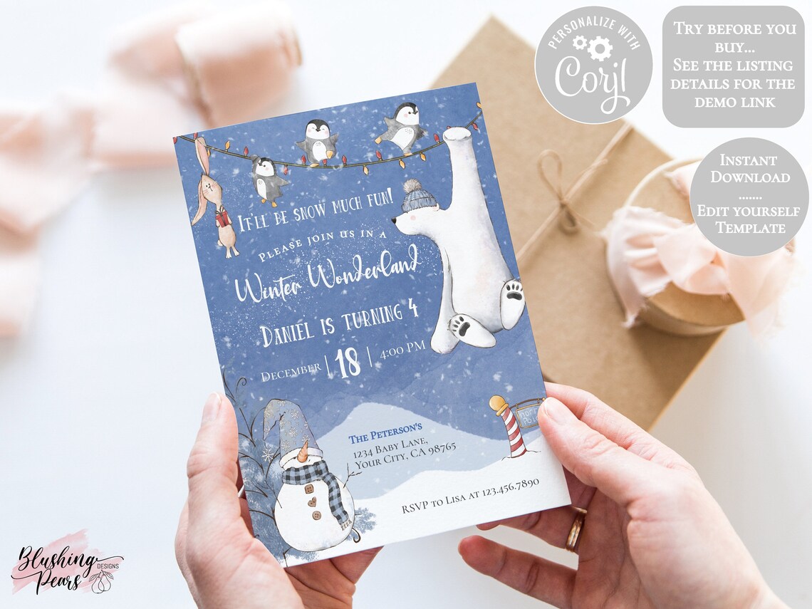 Winter Birthday Invitation Christmas Birthday Invite Winter - Etsy