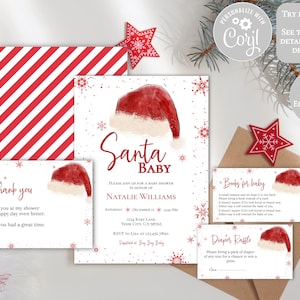 Santa Baby Invitation Set, Christmas Baby Shower Invitation Bundle ...