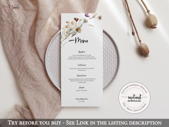 Baby in Bloom Baby Shower Menu Wildflower Menu Garden Menu - Etsy