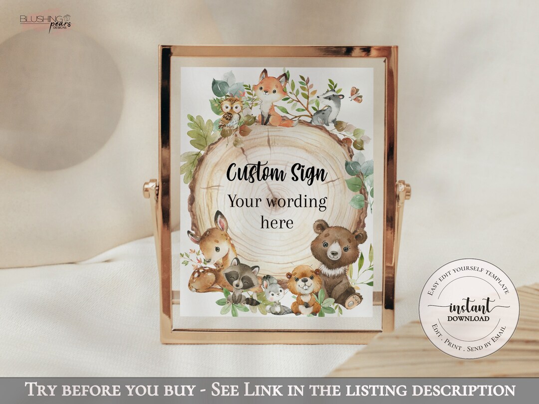Woodland Baby Shower Sign, Greenery Forest Animals Custom Sign ...