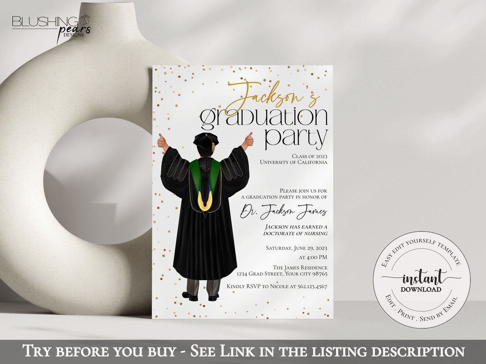 Personalized Phd Doctorate Graduation Invitation, Doctorate Graduation ...