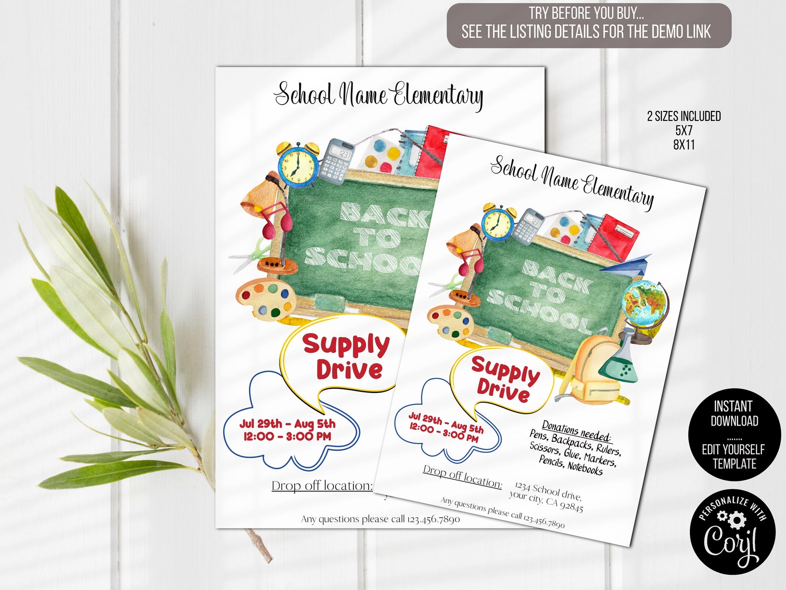 Back to School Supply Drive, School Supply Drive Flyer, EDITABLE School ...