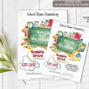 Back to School Supply Drive, School Supply Drive Flyer, EDITABLE School ...
