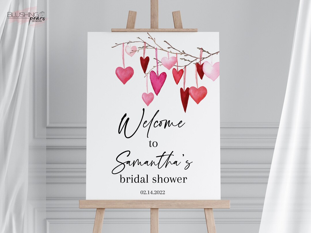Editable Valentine Bridal Shower Welcome Sign, Red and Pink Hearts ...