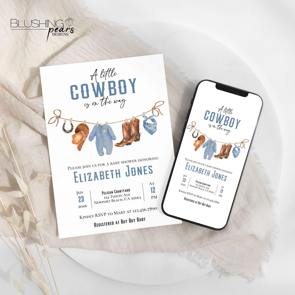 Editable Cowboy Baby Shower Invitation, A Little Cowboy is on the Way ...