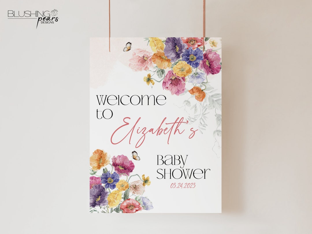 Editable Bright Spring Baby Shower Welcome Sign, Baby in Bloom Baby ...