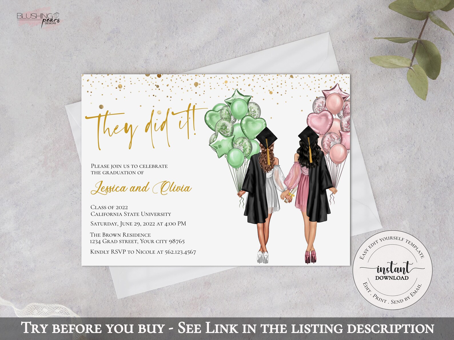 Sibling Graduation Invitation, Double Graduation Party, Graduation ...