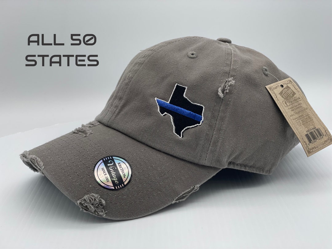 Distress Style Thin Blue Line States Embroidered Hats. All 50 States ...