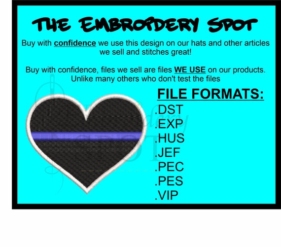 Thin Blue Line Heart Machine Embroidery Design Instant | Etsy