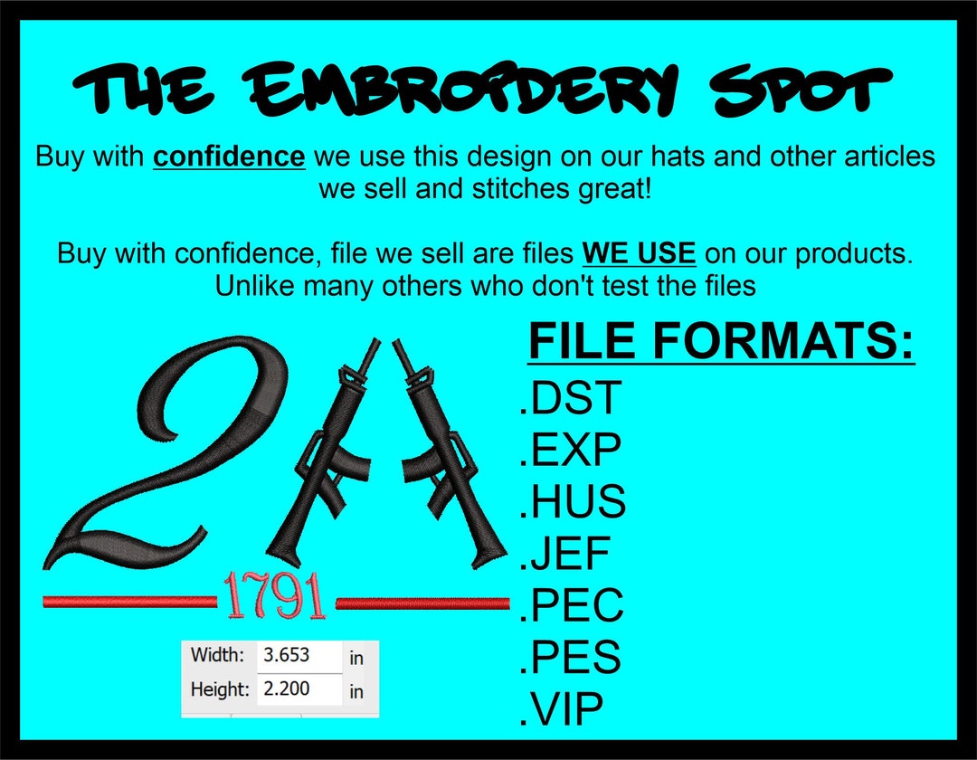 2nd Amendment, 2A for Machine Embroidery Use | Instant Download | 10 ...