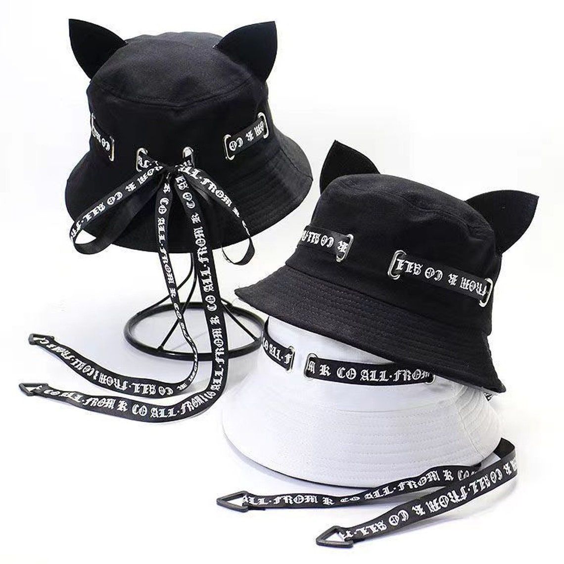 Cat Ear Vintage Bucket Hat Wide Brim Bucket Hat Cotton - Etsy