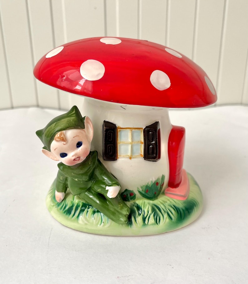 Vintage Lefton Pixie Elf Mushroom House Planter – Ceramic 5” - Japan - Etsy