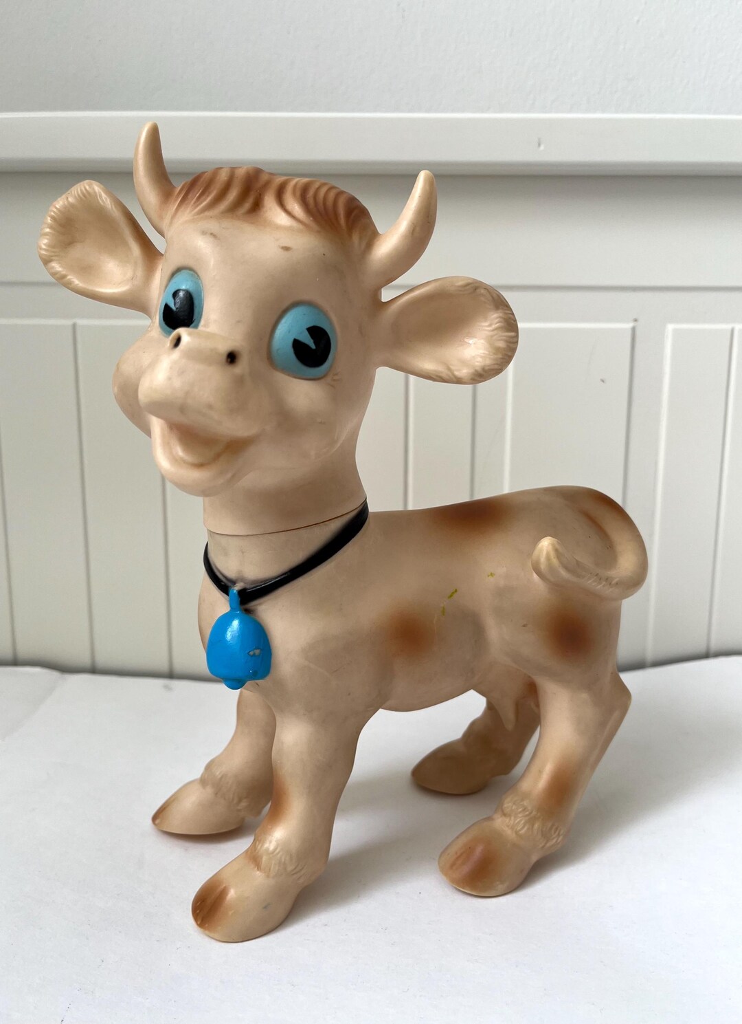 Vintage Cow Bull Squeaky Toy With Blue Bell Mid Century Collectable ...