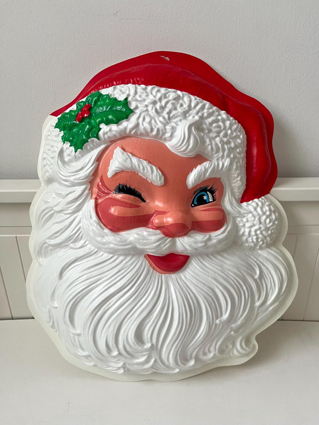 Vintage Winking Santa Claus Light up Face Christmas Wall Decor 19” - No ...