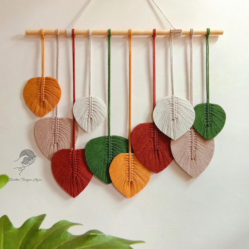 Leaves Macrame Wall Hanging, Leaf Pattern, Earth Tone Boho Decor, Art ...