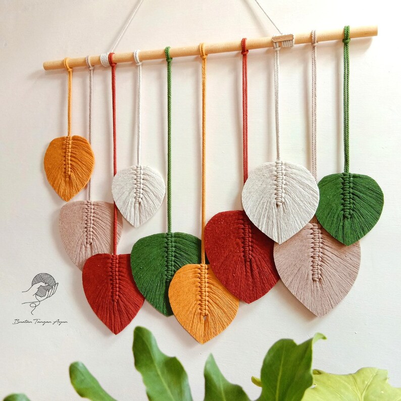 Leaves Macrame Wall Hanging, Leaf Pattern, Earth Tone Boho Decor, Art ...