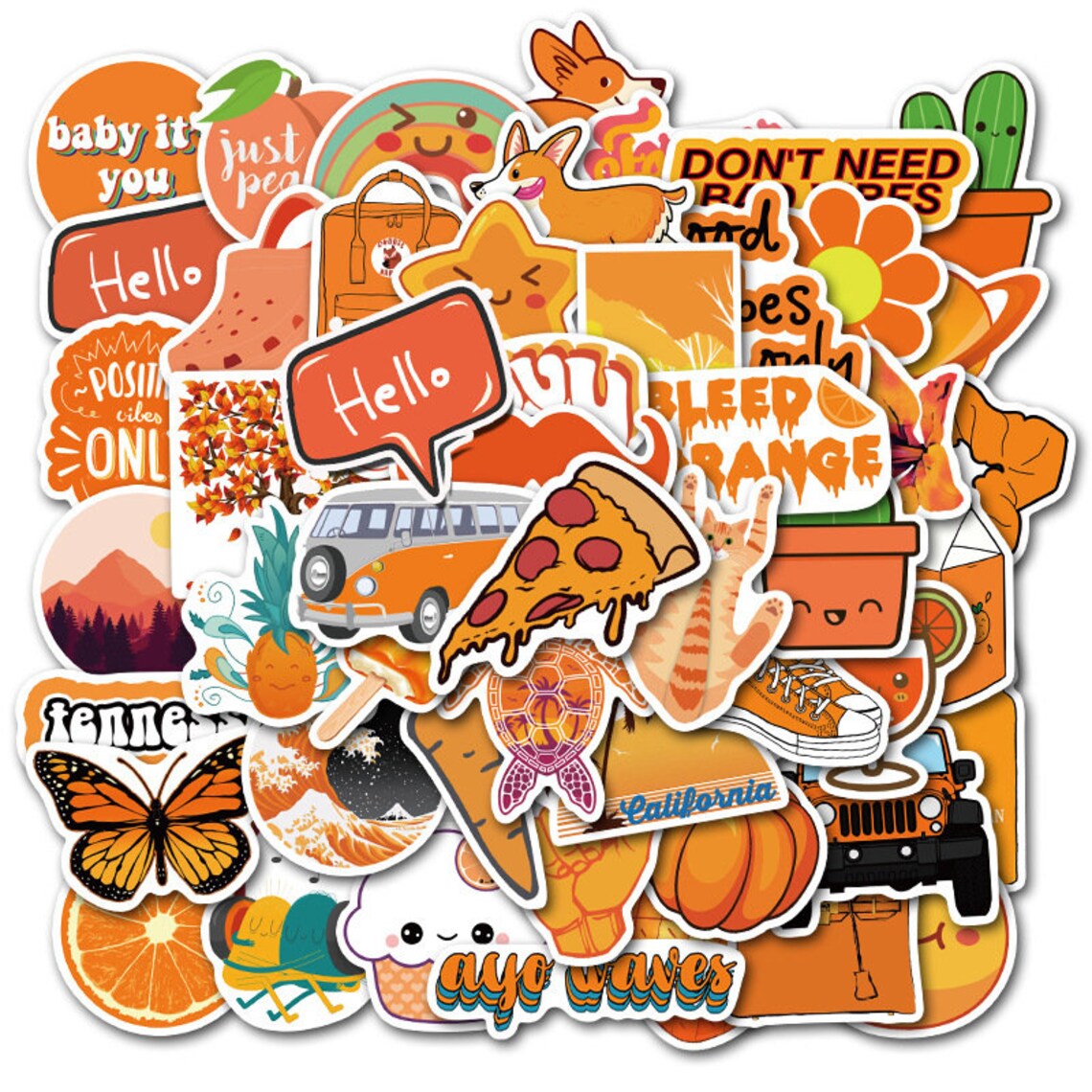 50pcs Cute Orange Sticker Set Laptop Stickers Water | Etsy
