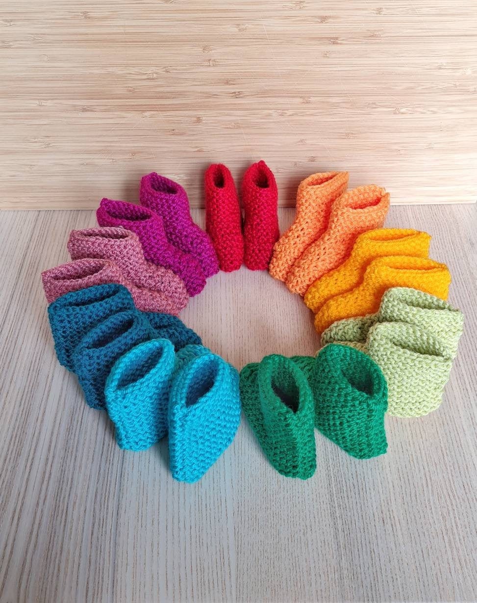 Bright Colourful Baby Booties - Various Rainbow Colours - Hand-knitted ...