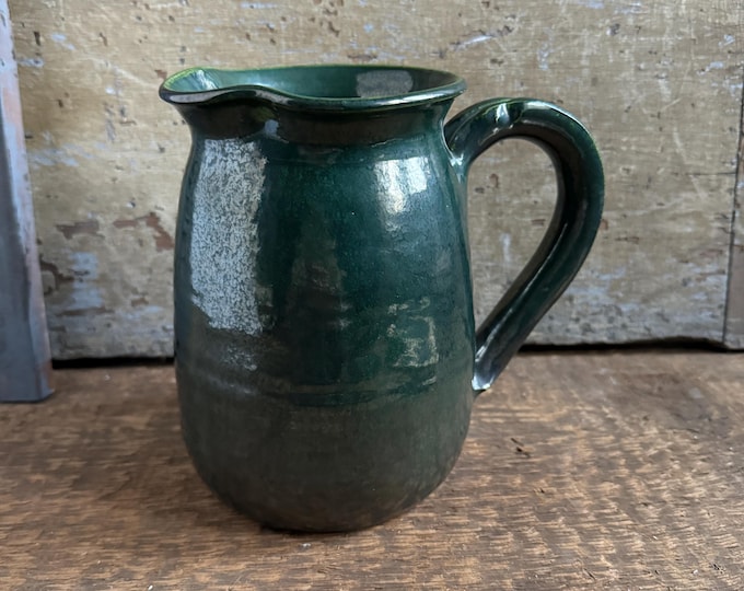 Dark Green Metallic Glazed Pitcher - Medium Sized Pottery Water Pitcher ...