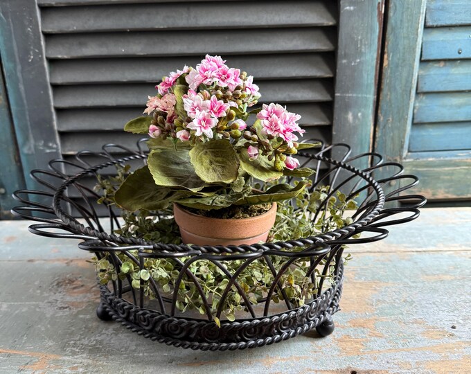 Vintage Wire Basket - French Wire Basket - Round Black Wire Basket ...