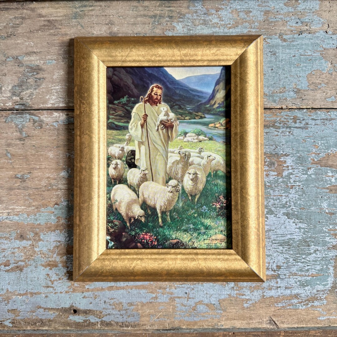 Small Good Shepherd Artwork, Framed Vintage Art - Religious Art - Jesus ...