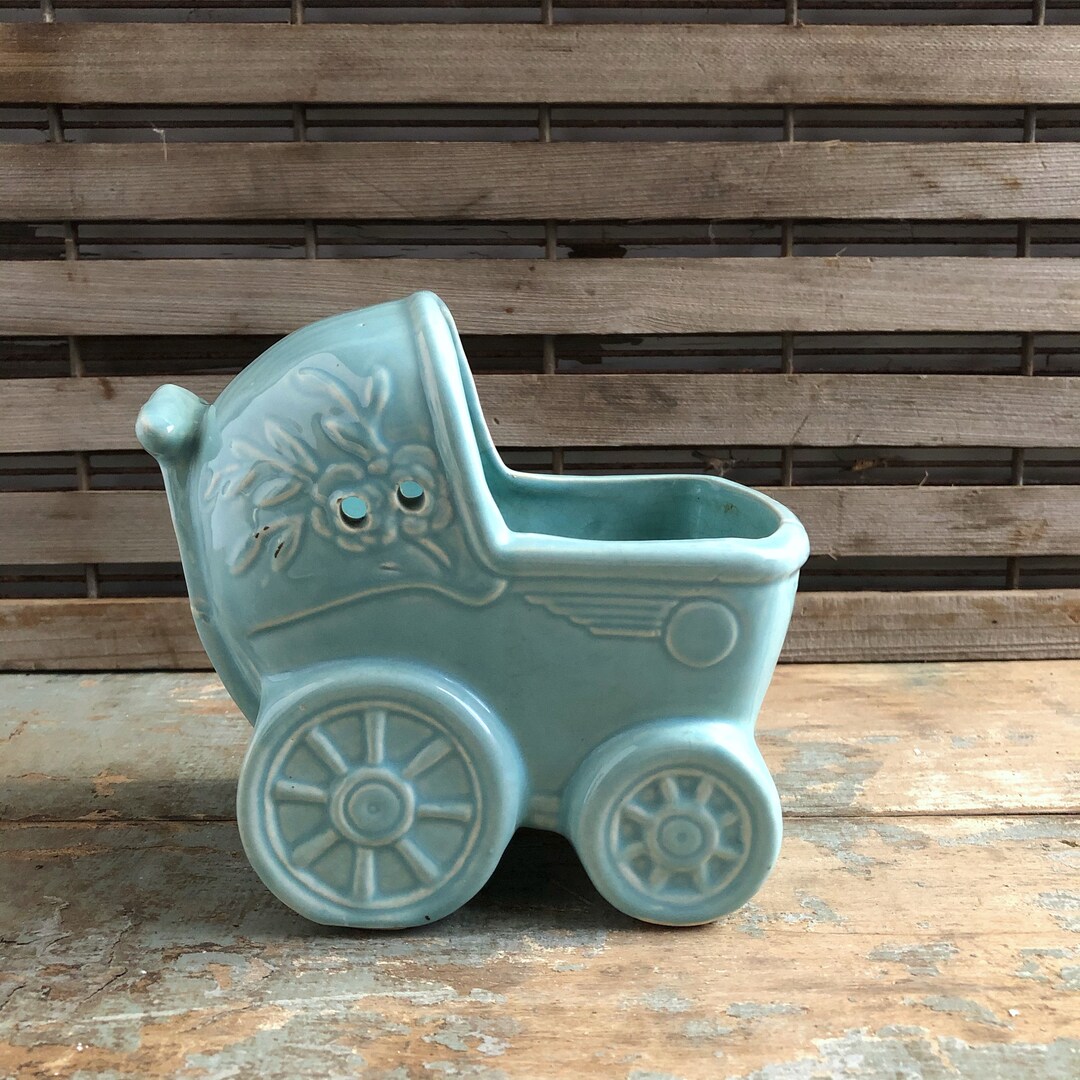Vintage Baby Buggy Planter Blue Pottery Vintage Baby Gift - Etsy
