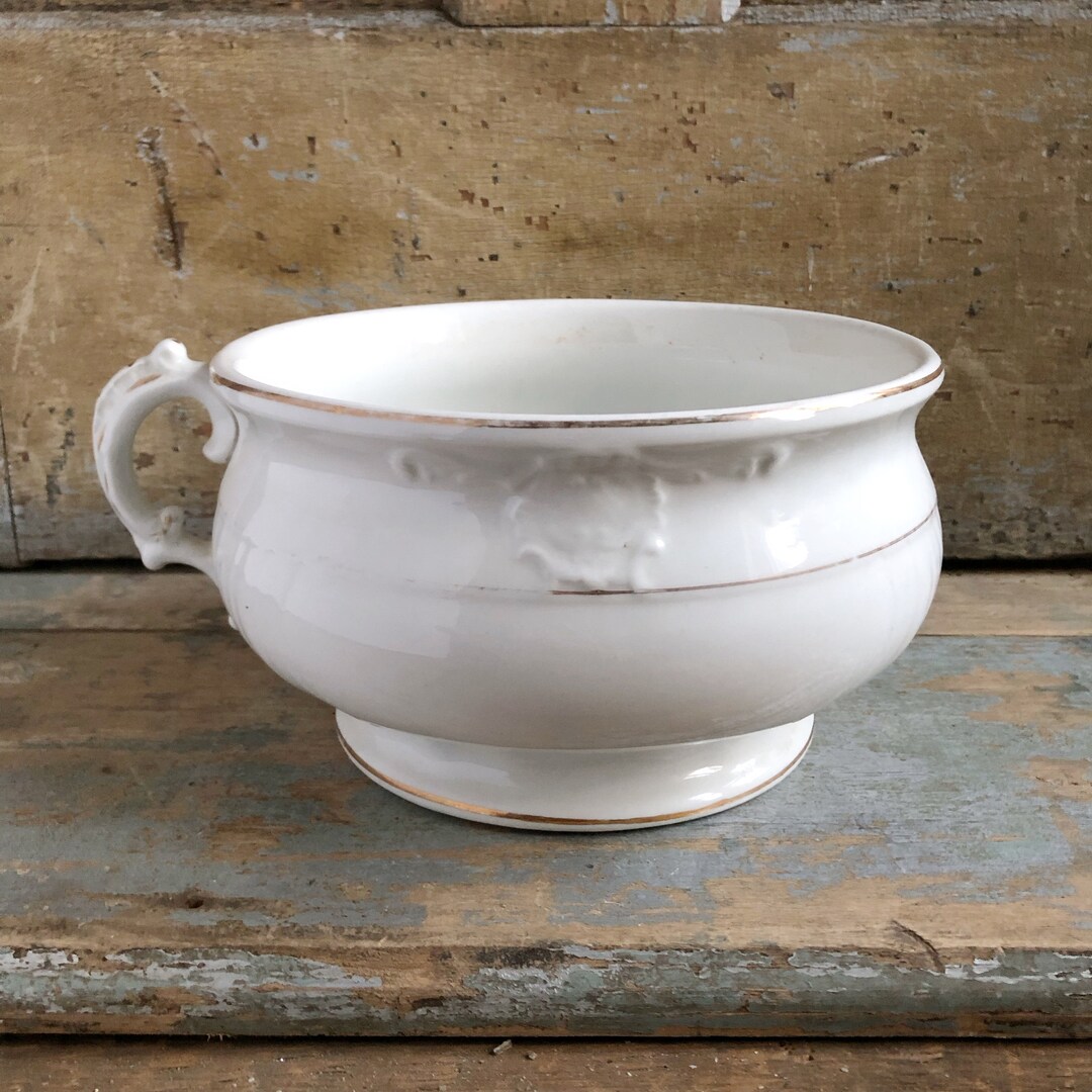 Vintage Ironstone Chamber Pot Crown Potteries China White Ironstone Pot ...