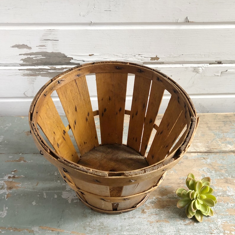 Vintage Wood Slat Basket for Plant - Etsy