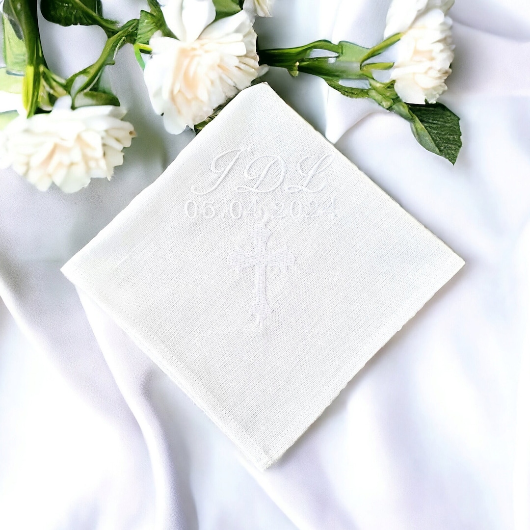 Boy/ Adult Baptism Handkerchief Cross Gifts/ Custom Embroidered Hankie ...